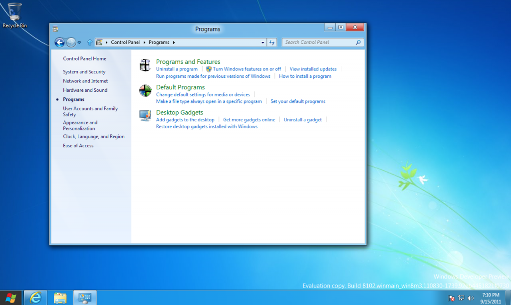 Windows 8 DP Control Panel – Turn Windows features on or off – WishMesh